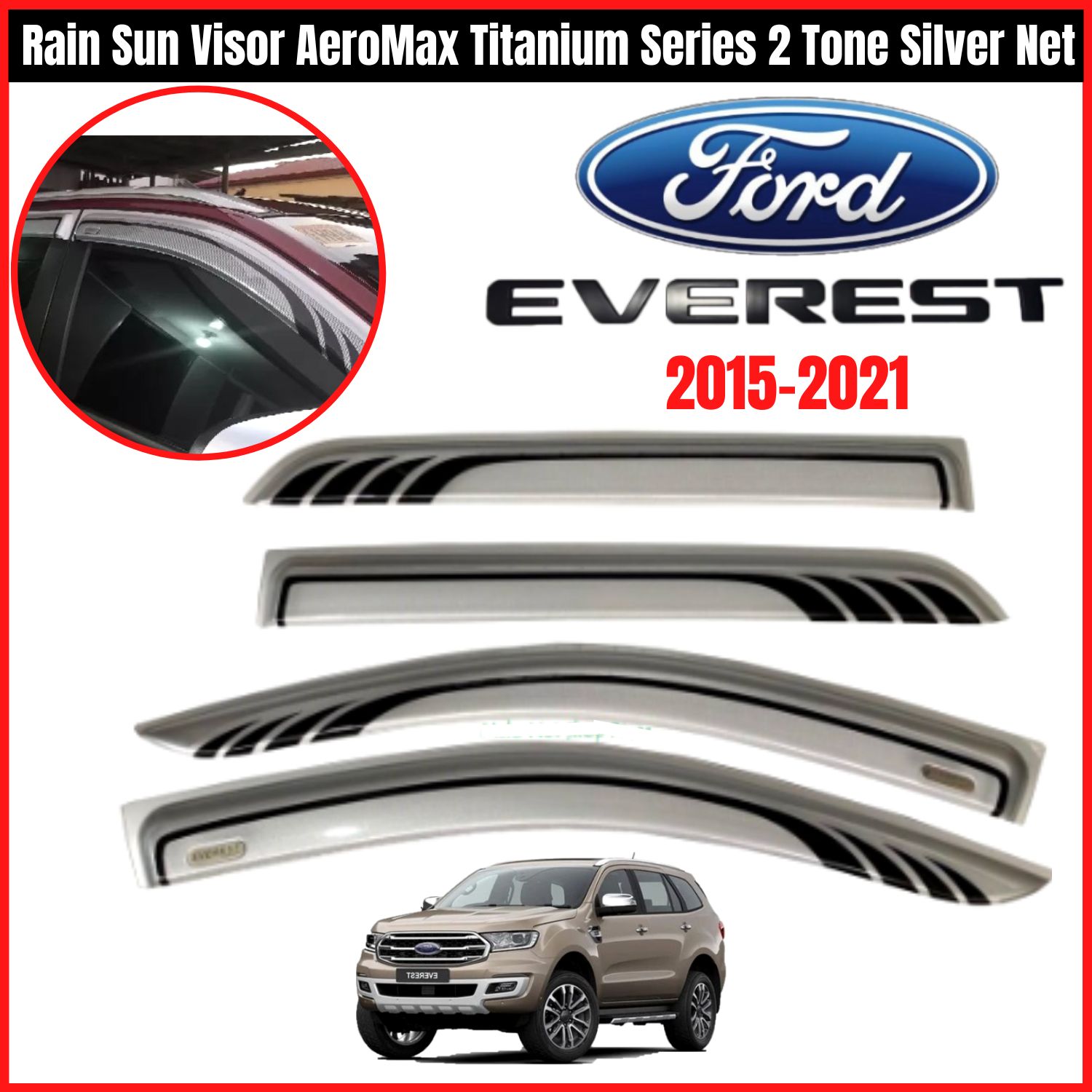 Rain Sun Visor Ford Ranger 2015-2021 T6 T7 T8 AeroMax Titanium Series 2 ...