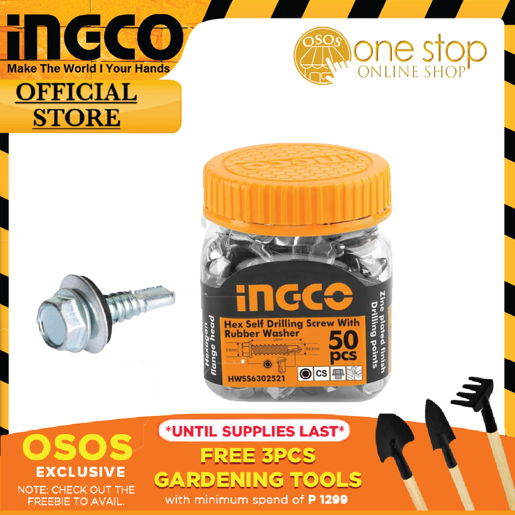 Ingco Hex Self Drilling Screw with Rubber Washer HWSS6302521 •OSOS ...