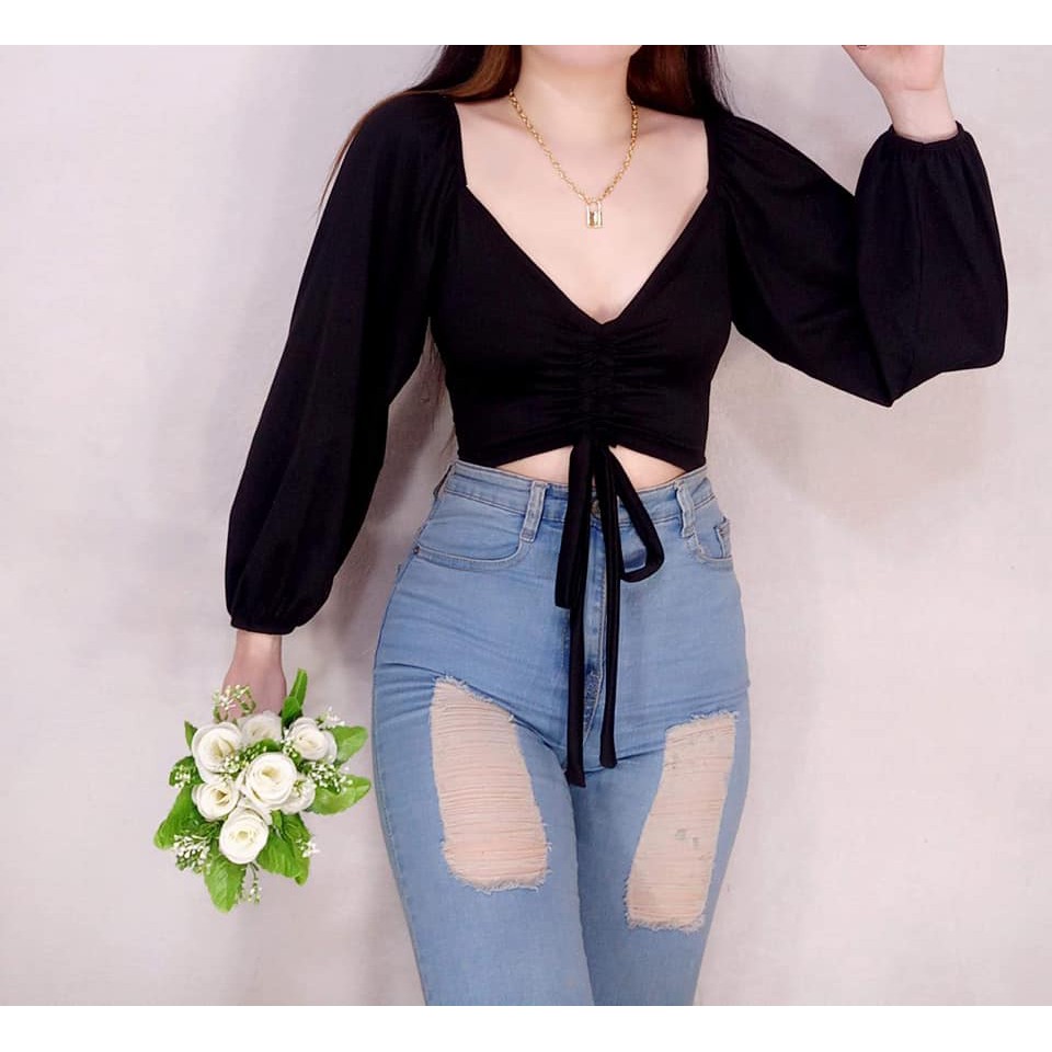 SS Ellen Longsleeves Garterized Mid Rib Crop Top (MidRib Long Sleeve ...