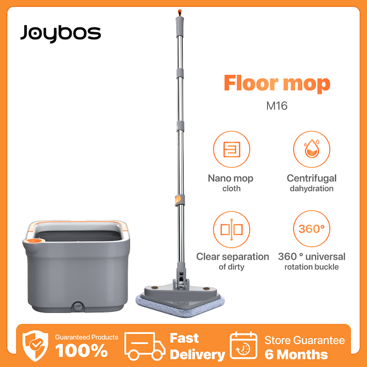 Joybos Self Wash Spin Mop M16 Spinner Flat 360 Rotating Cleaner With ...