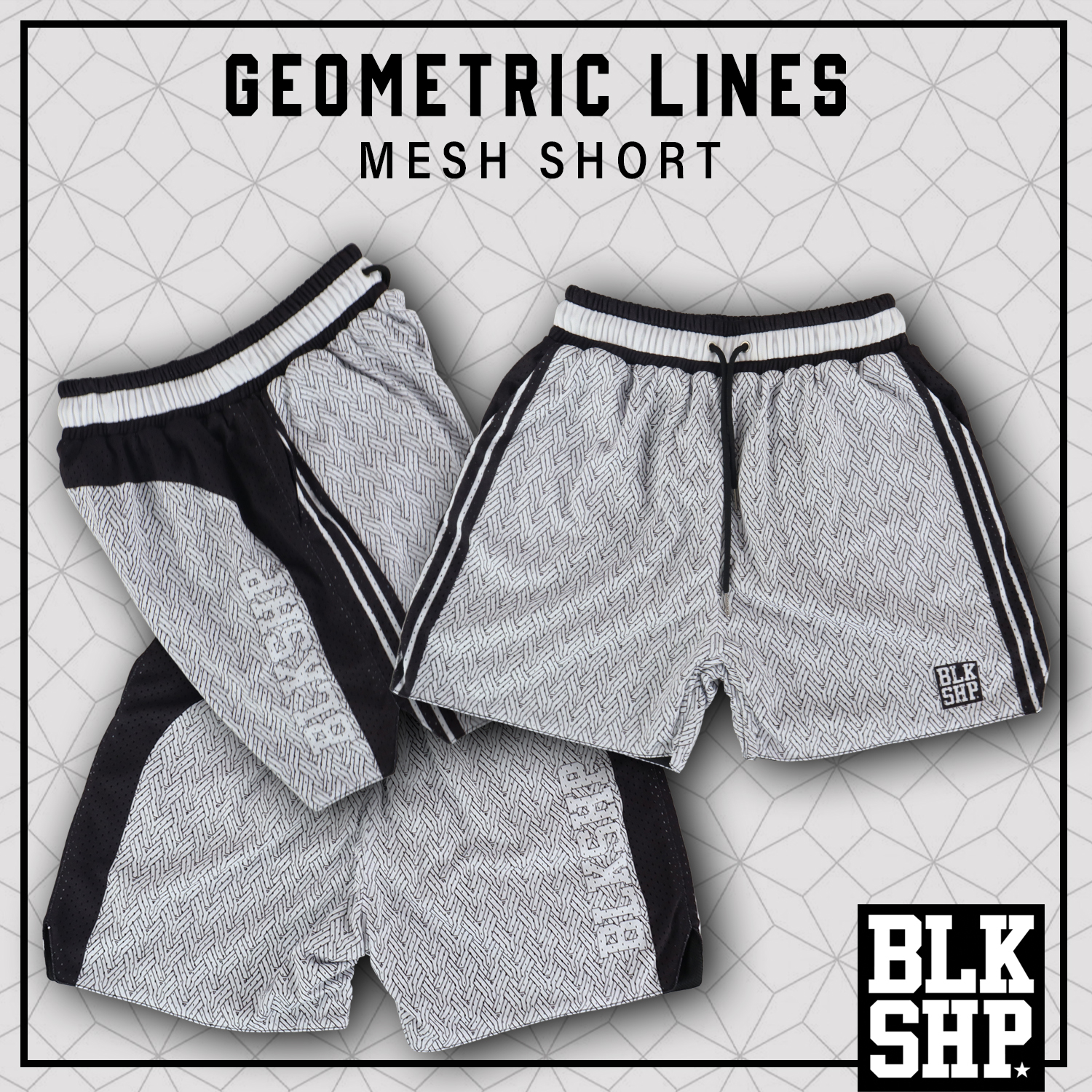 BLKSHP Geometric Lines Mesh Shorts Summer Shorts Minimalist Shorts Dri ...