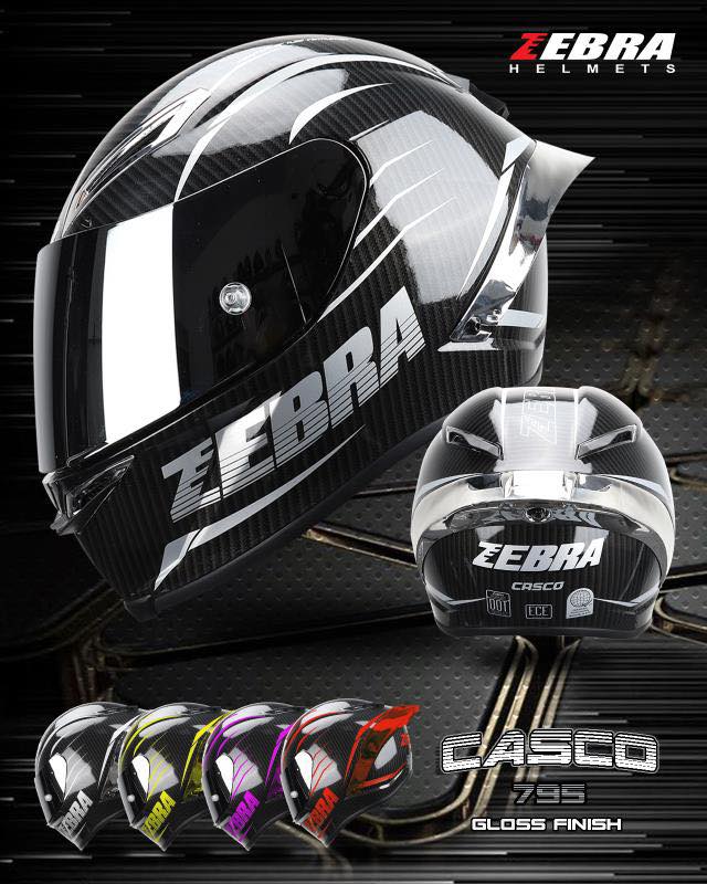 Zebra Full Face Casco 795 Gloss Black Grey Carbon Fiber Helmet ...