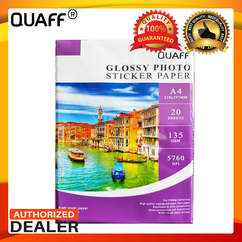 QUAFF Glossy Photo Sticker Paper Size: A4 135GSM 20Sheets | Lazada PH