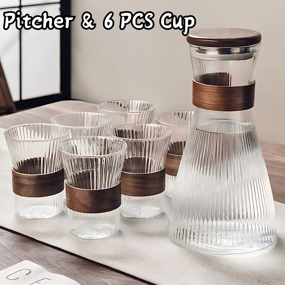 Modern Striped Patterned Borosilicate Glass Pitcher and Cup Set with ...