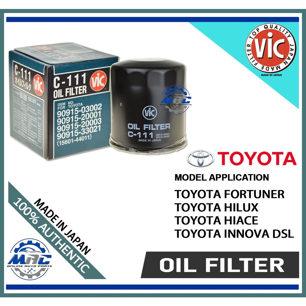 VIC C111 OIL FILTER for TOYOTA FORTUNER HILUX HIACE INNOVA DSL | Lazada PH