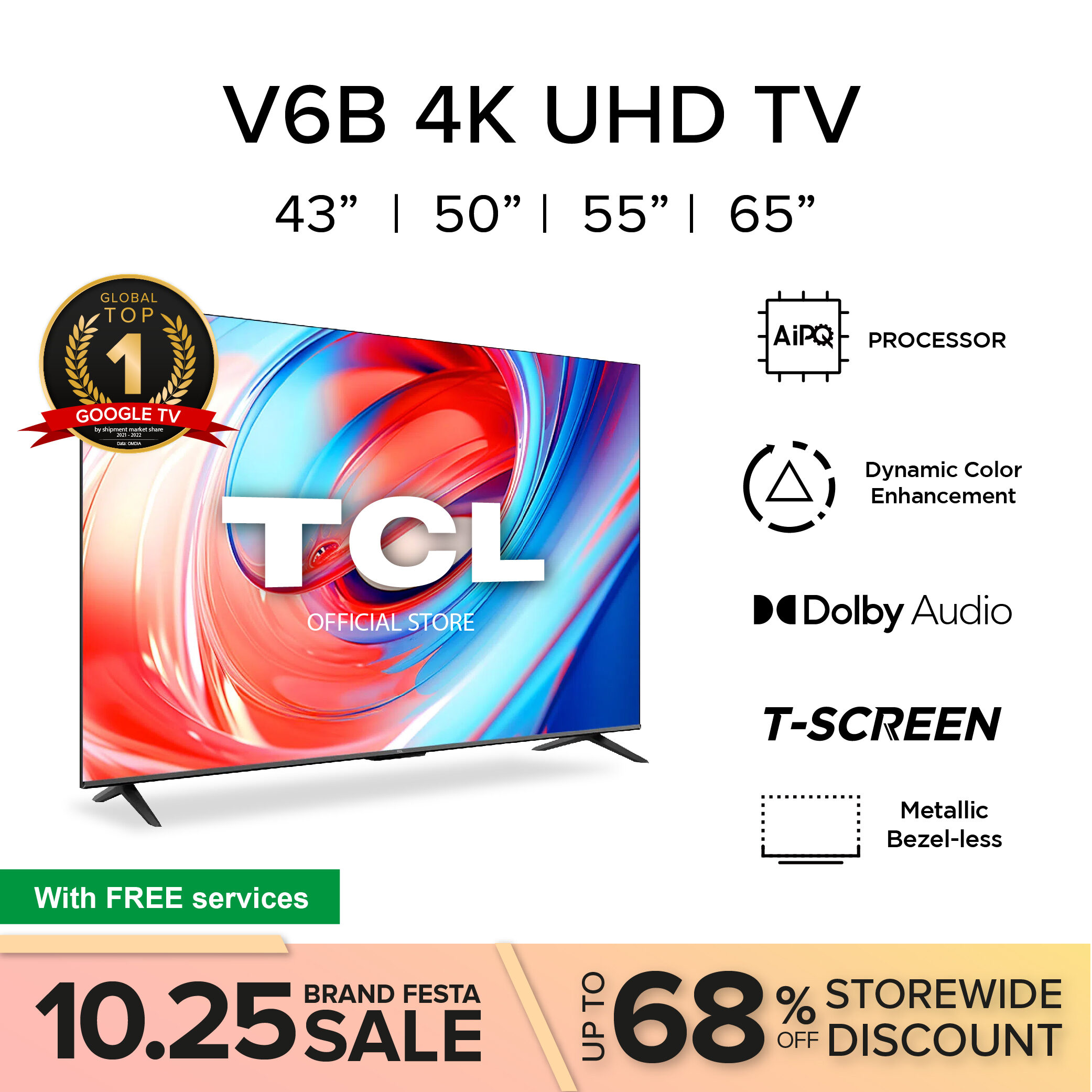 Local warranty 【5 Years Warranty】TCL V6B/P635 4K TV | Android TV | 43 50 55 65 inch | Dolby ...