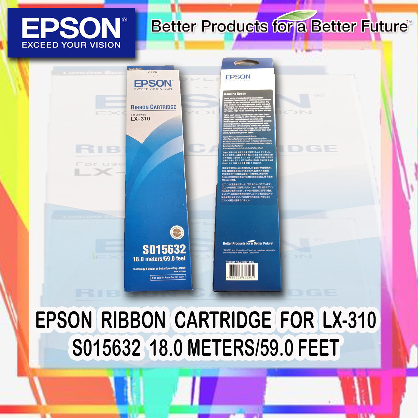 EPSON RIBBON CARTRIDGE FOR LX310, LX-310 S015632 18.0 METERS/59.0 FEET ...