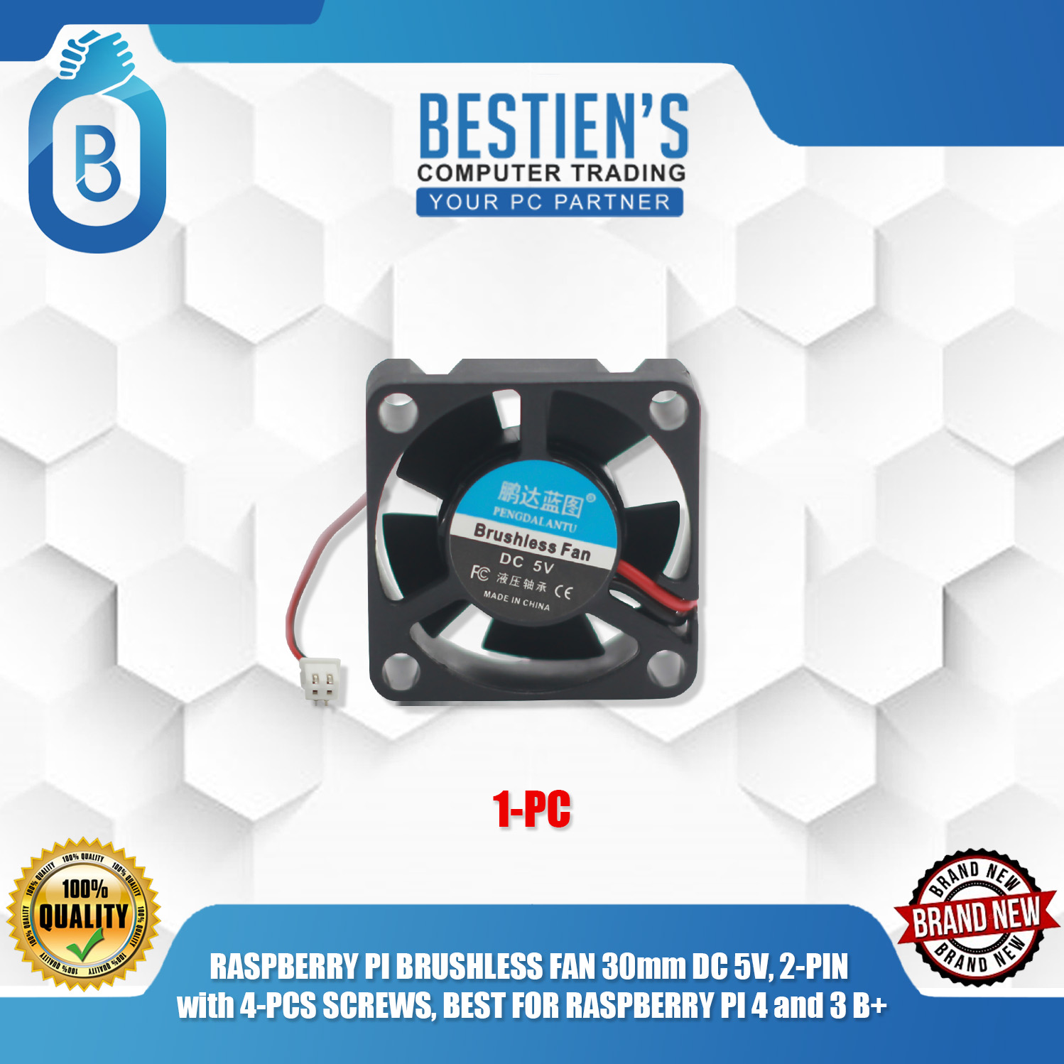 RASPBERRY PI BRUSHLESS FAN 30mm DC 5V, 2-PIN with 4-PCS SCREWS, BEST ...