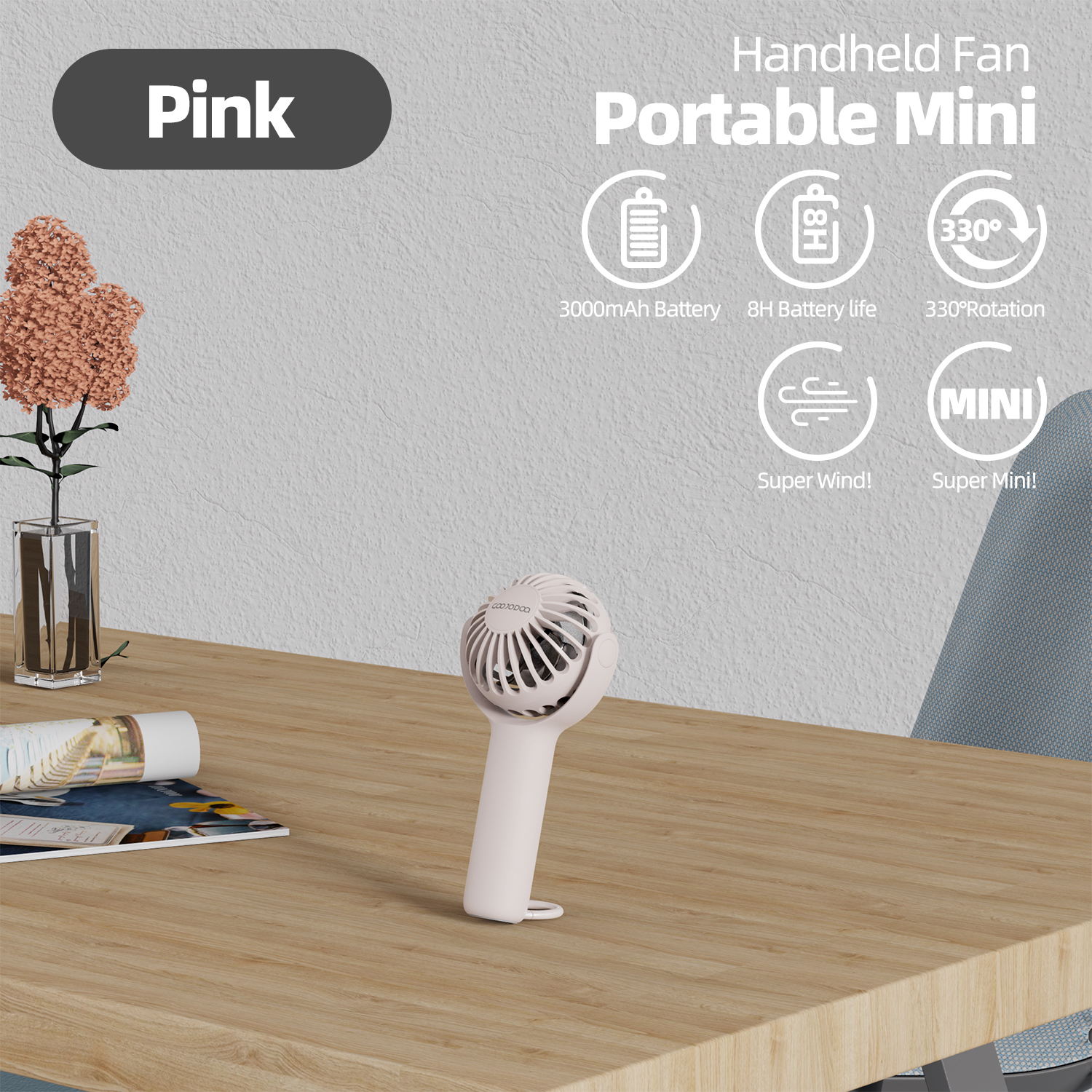 GOOJODOQ Mini Fan Rechargeable Electric Fan USB Charging Handheld Fan ...