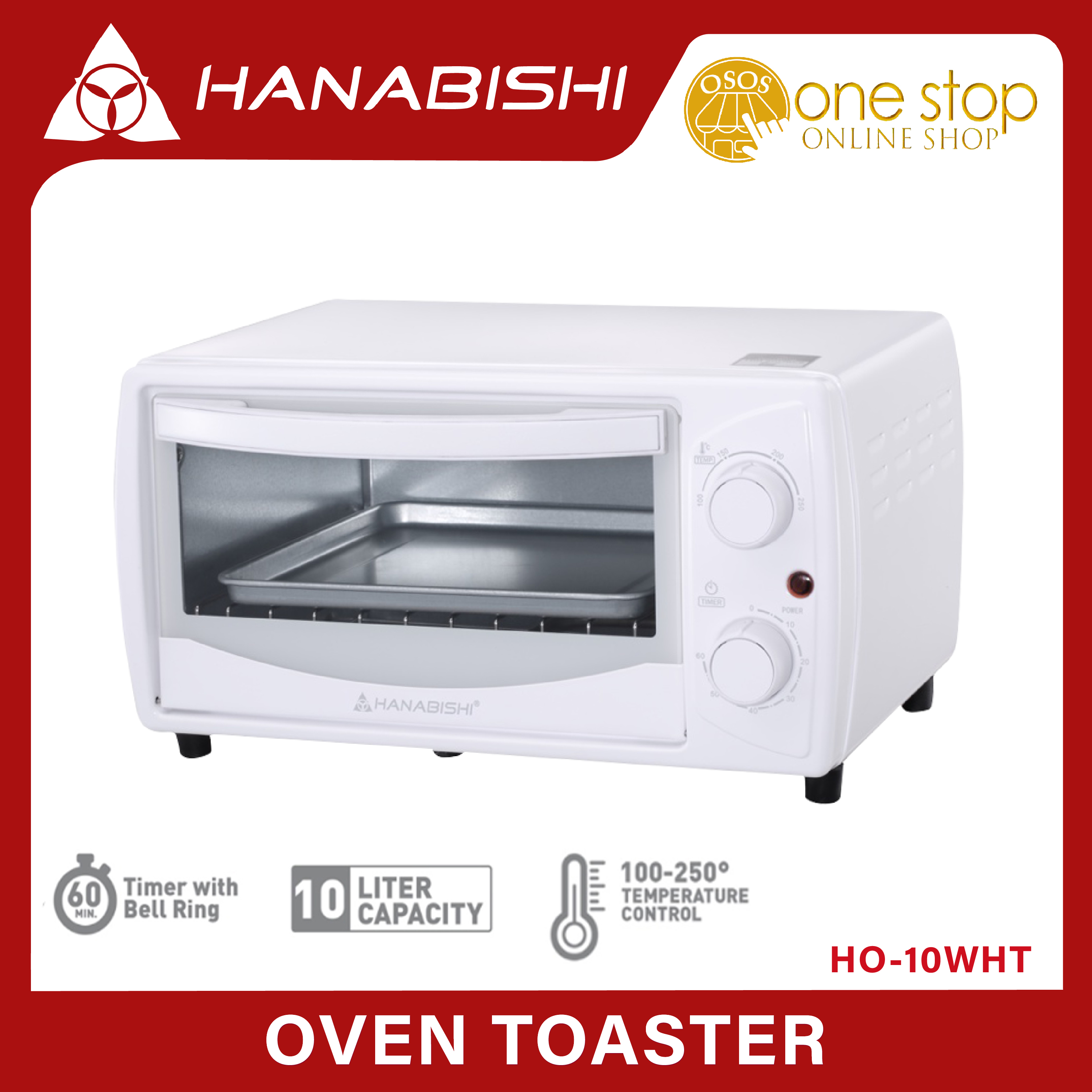 Hanabishi Original Stainless Steel Oven Toaster 10L Pizza Oven HO-10WHT ...