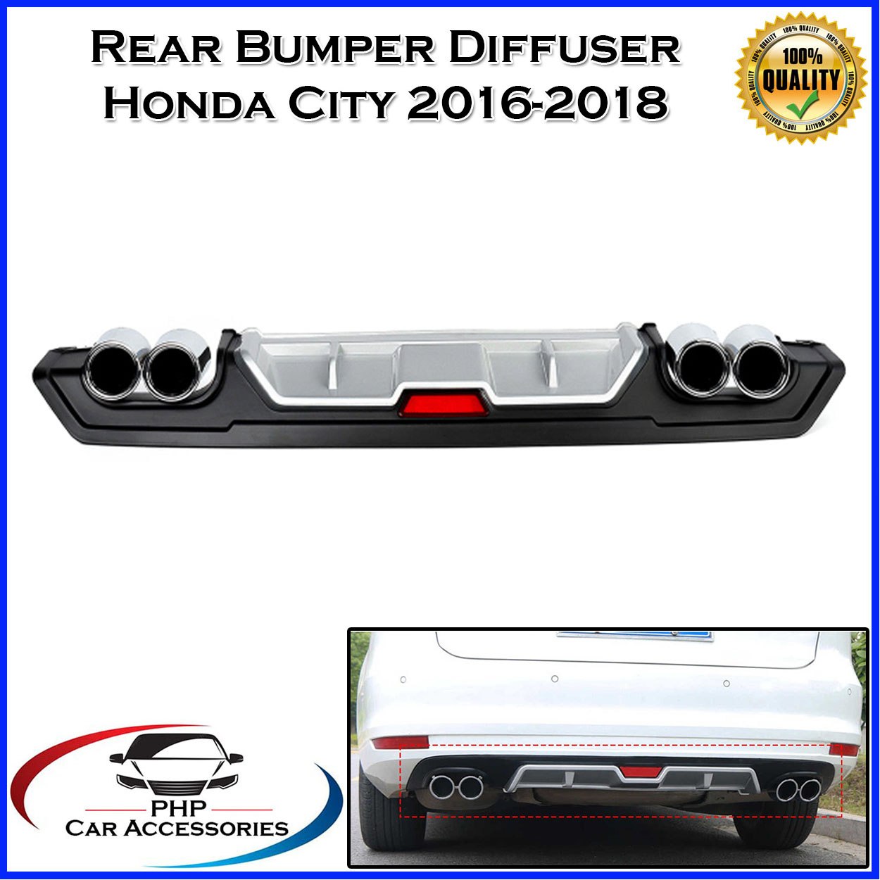 Rear Lower Bumper Diffuser W/ Dual Exhaust Tip Decor For Honda Civic ...