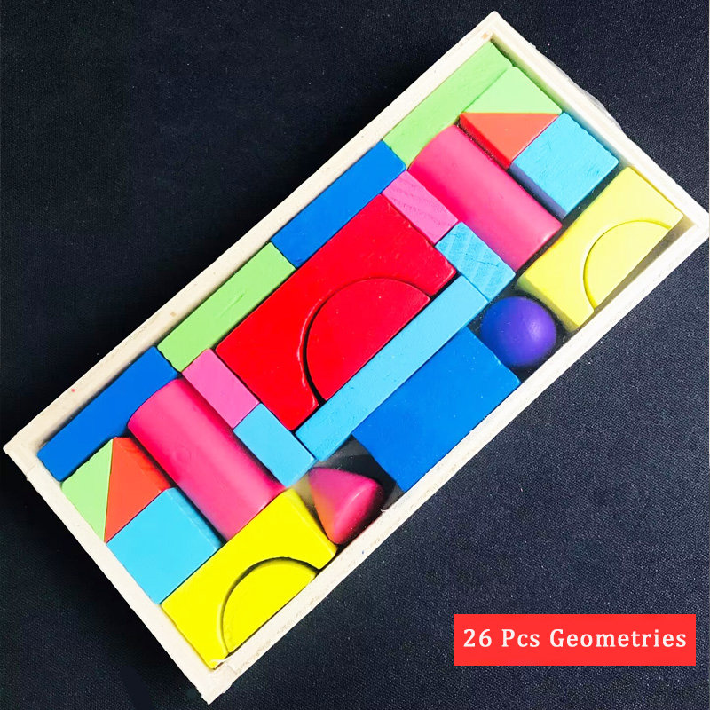 26 Pcs Geometric Shapes 3D Wood Shapes Large Size Pattern Blocks ...