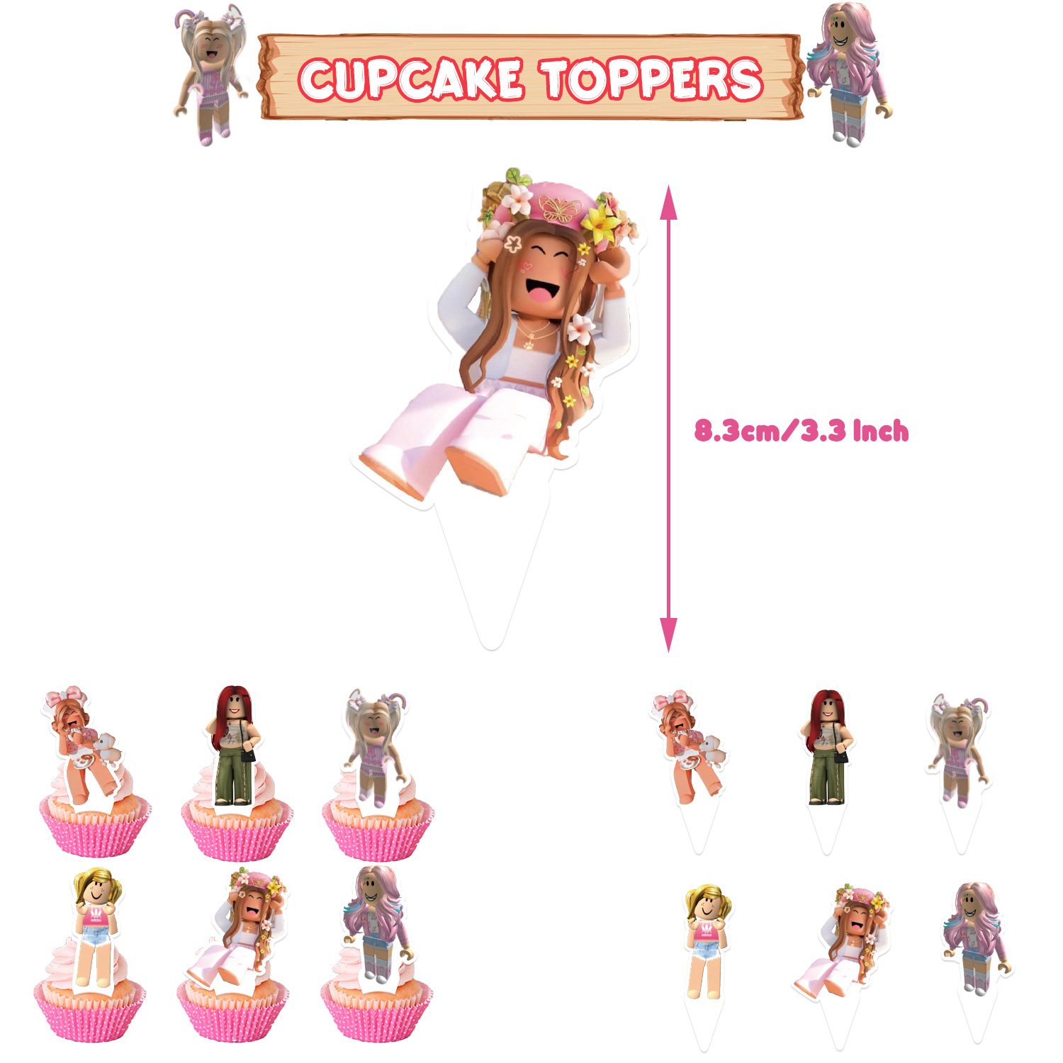 pink Roblox theme kids birthday party decorations banner cake topper ...