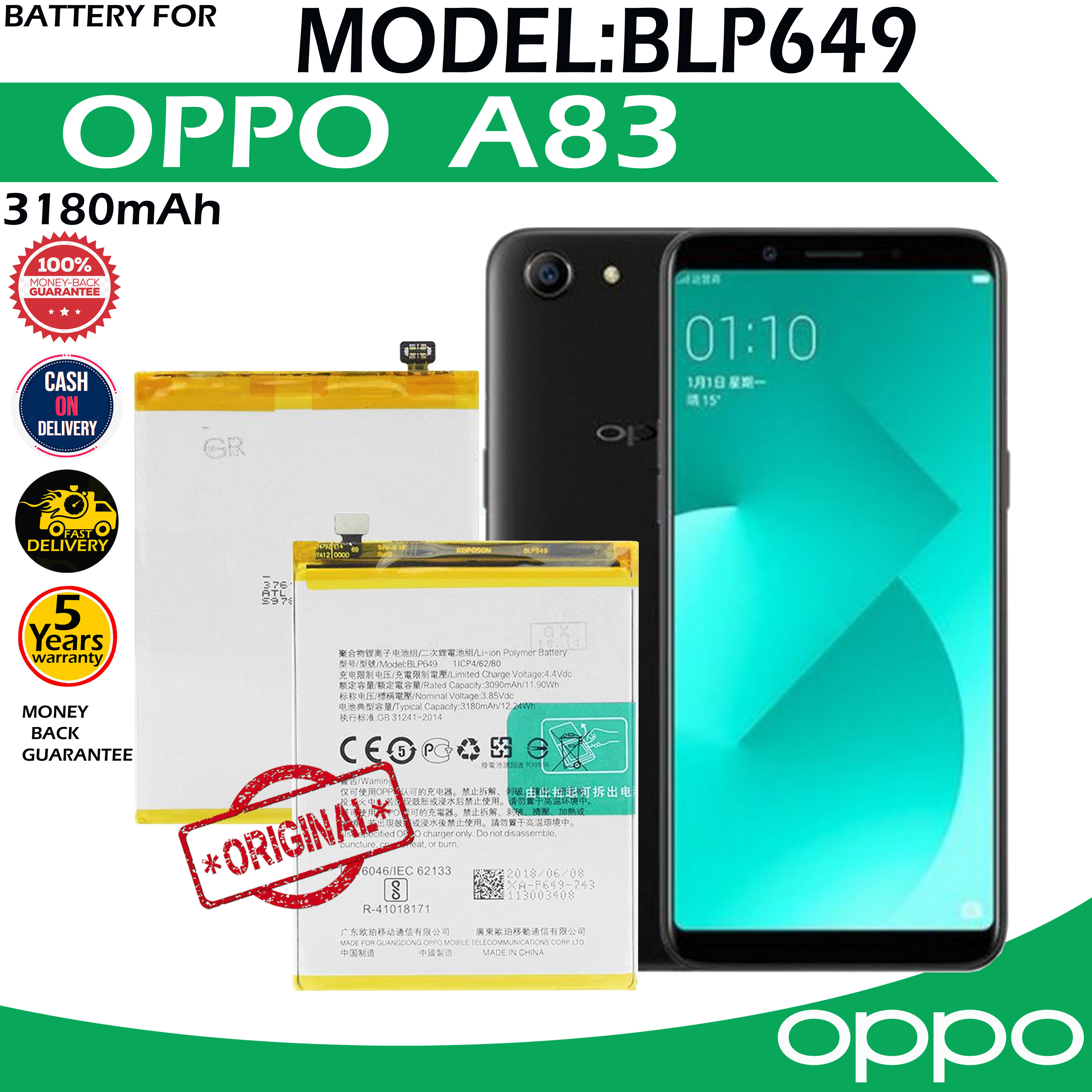 OPPO A83 Battery Model BLP649 100%Original High Capacity 3180mAh ...