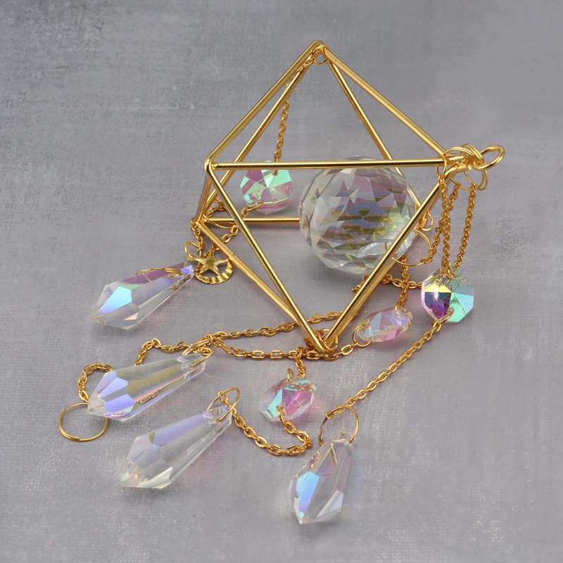 Crystal Sun Catcher, Rainbow Prism, Window Sun Catcher,Gold Plated Celestial Suncatcher, Boho ...