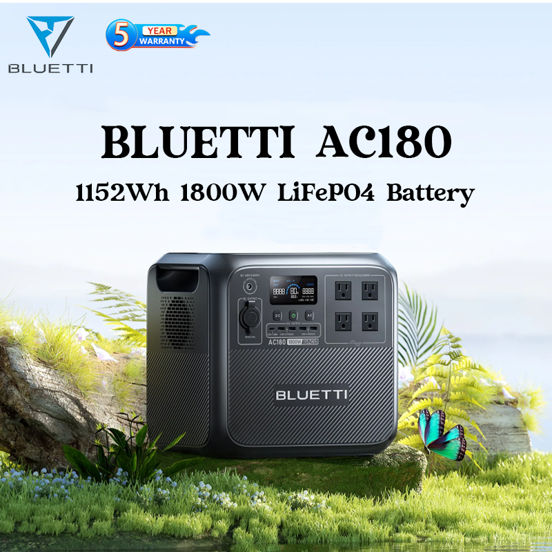 Bluetti AC180 1150Wh 1800W 60Hz UPS Power Station LiFePO4 Battery Fast ...