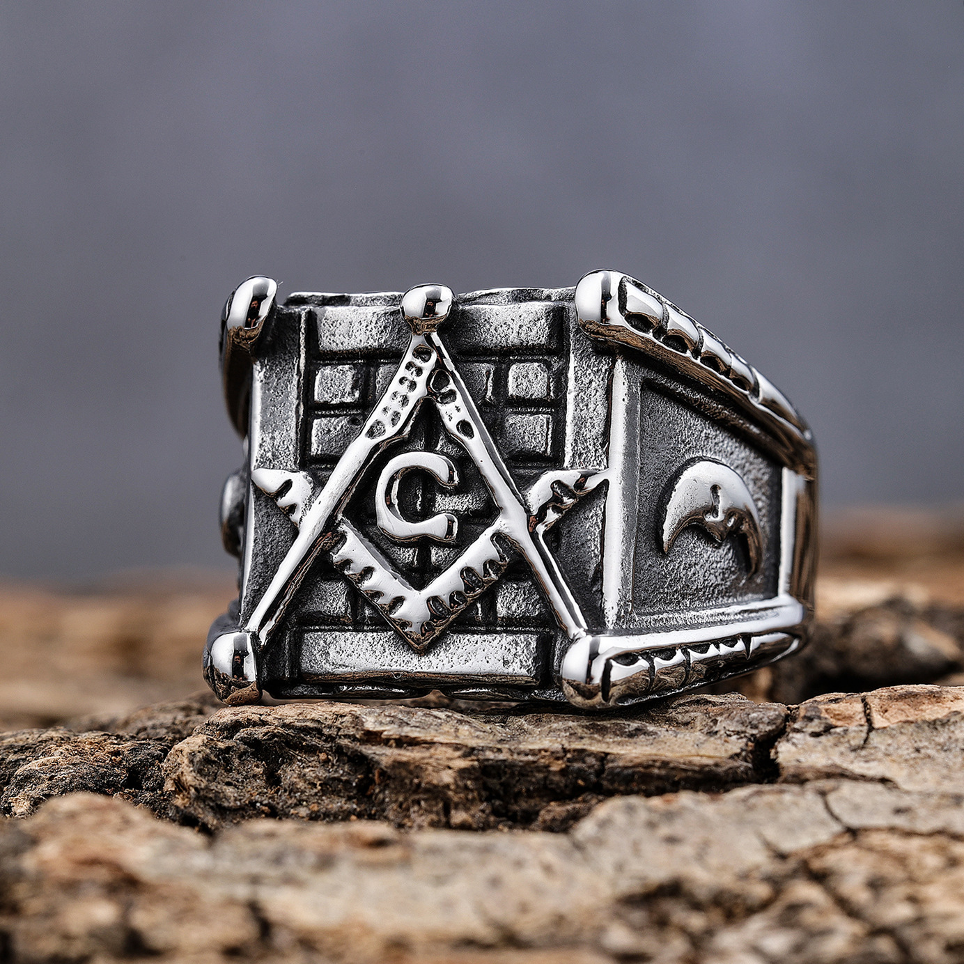 Ly eagle Freemasonry Moon Sun Titanium Steel Male Ring Square Masonic ...
