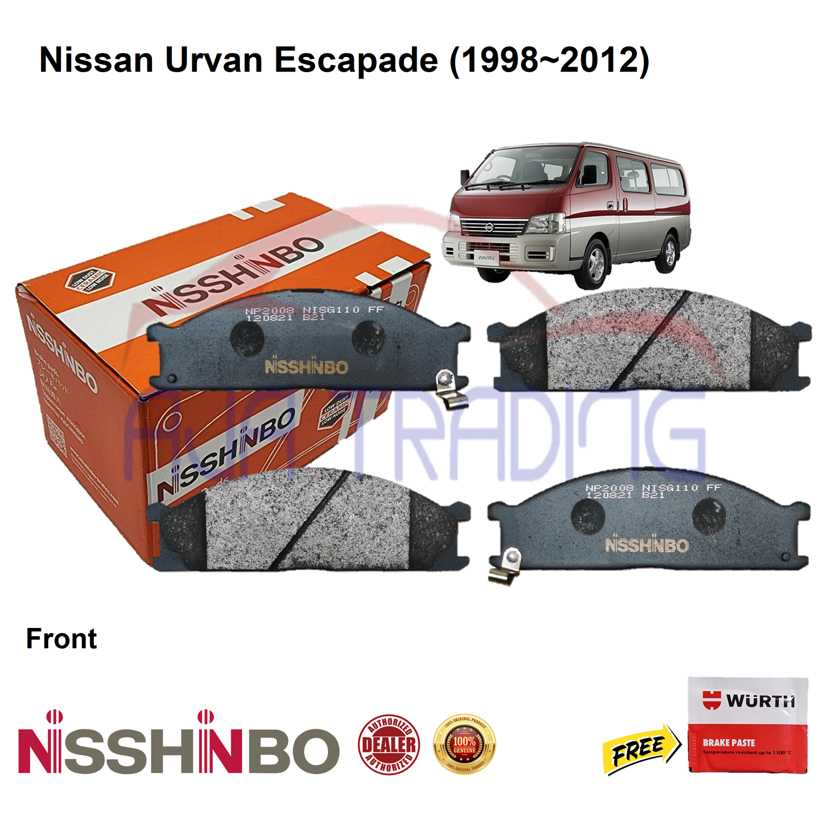 Genuine Nisshinbo Front Brake Pads for Nissan Urvan Escapade (1998-2012 ...