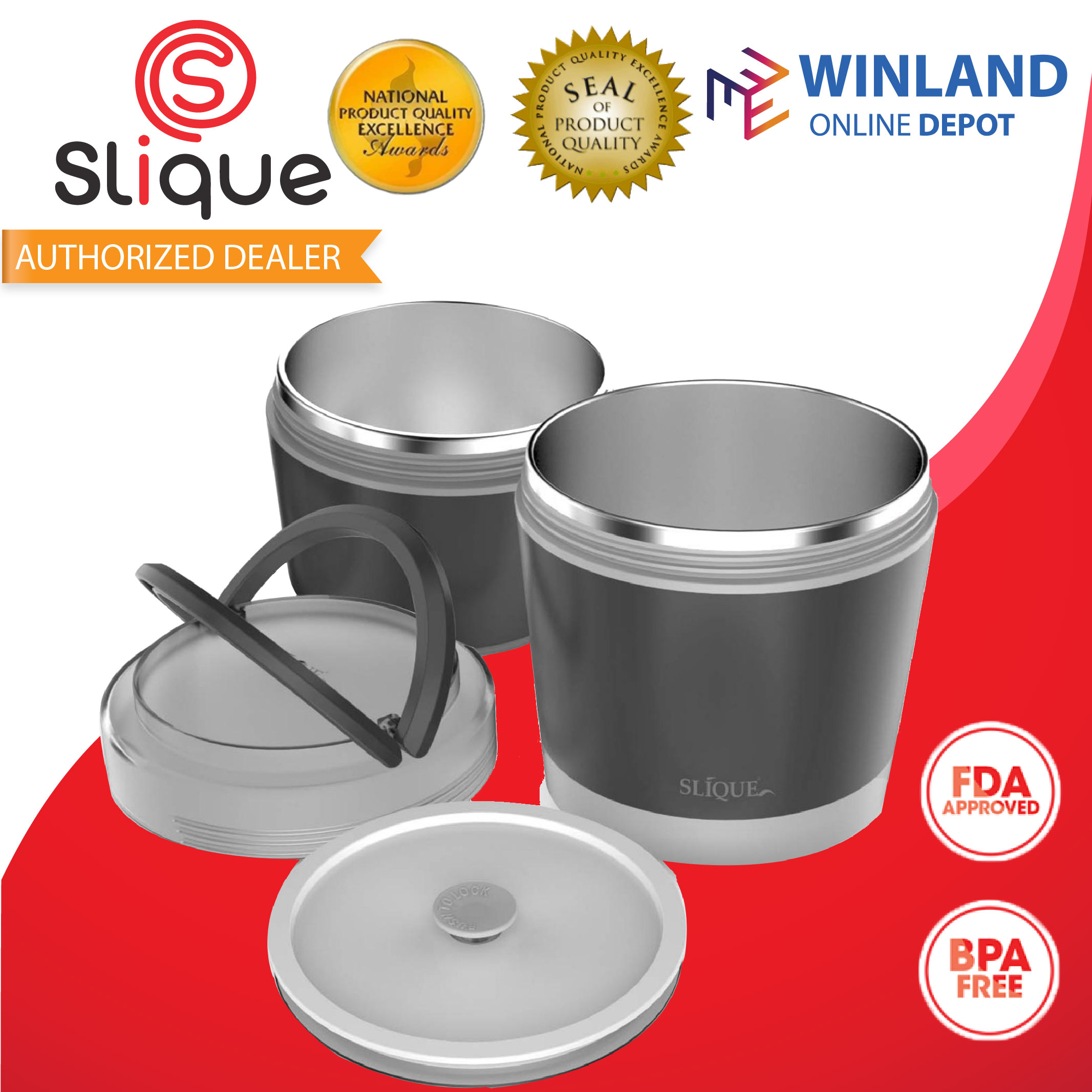 SLIQUE by Winland Premium 2 Layer Stainless Steel Insulated Lunch Box w ...