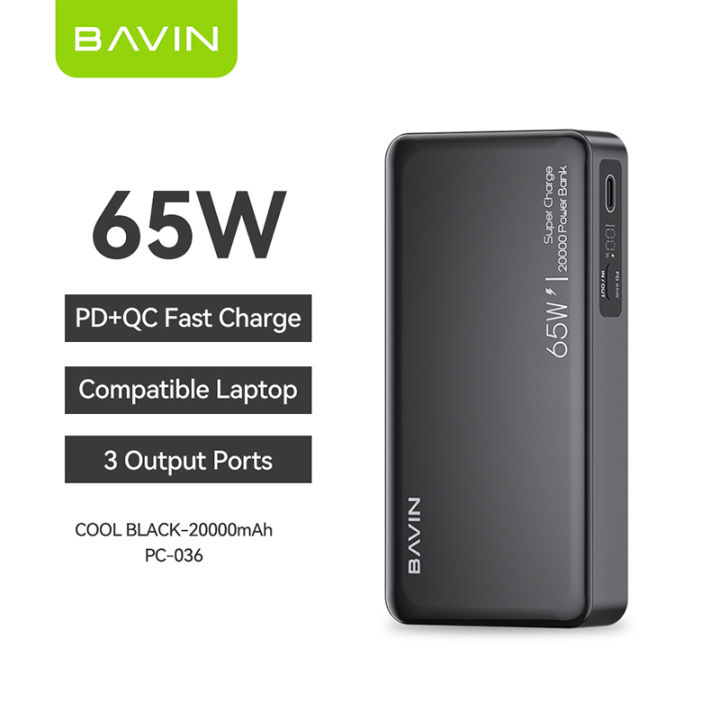 POW BAVIN PC036 20000mAh 65W PD & QC3.0 Powerbank w/ Type-C & USB Input ...