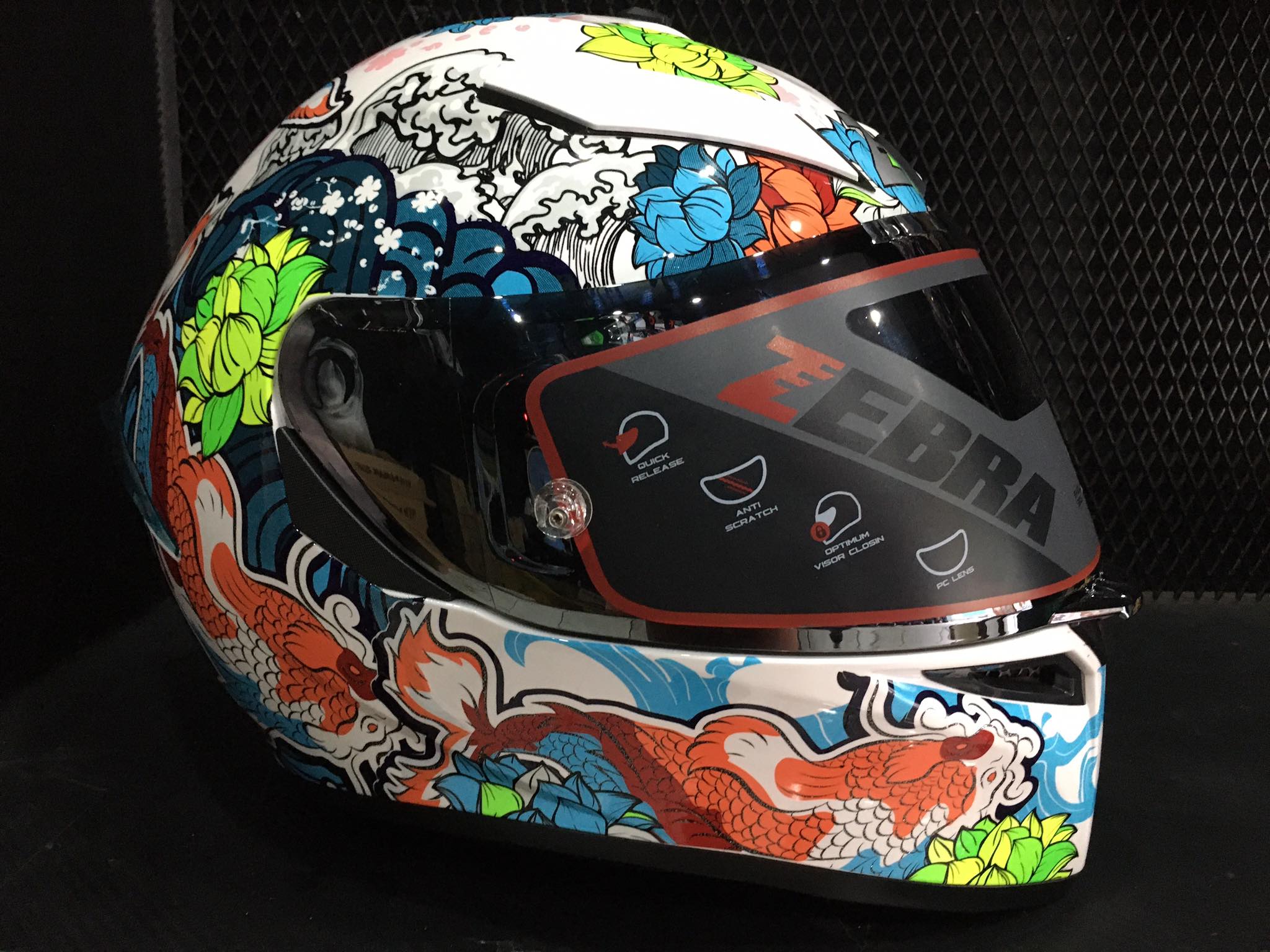 ZEBRA HELMET 611 (VENOM) W/D SAPPORO WHITE/BLUE FULLFACE DUAL VISOR ...