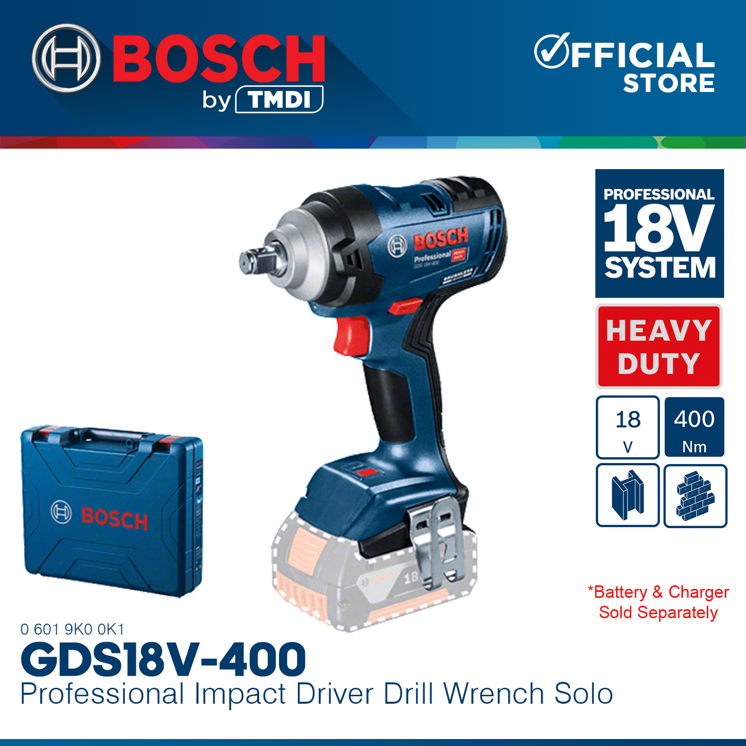BOSCH Professional Impact Driver Drill Wrench Solo 18V GDS18V-400 06019K00K1 100% ORIGINAL ...