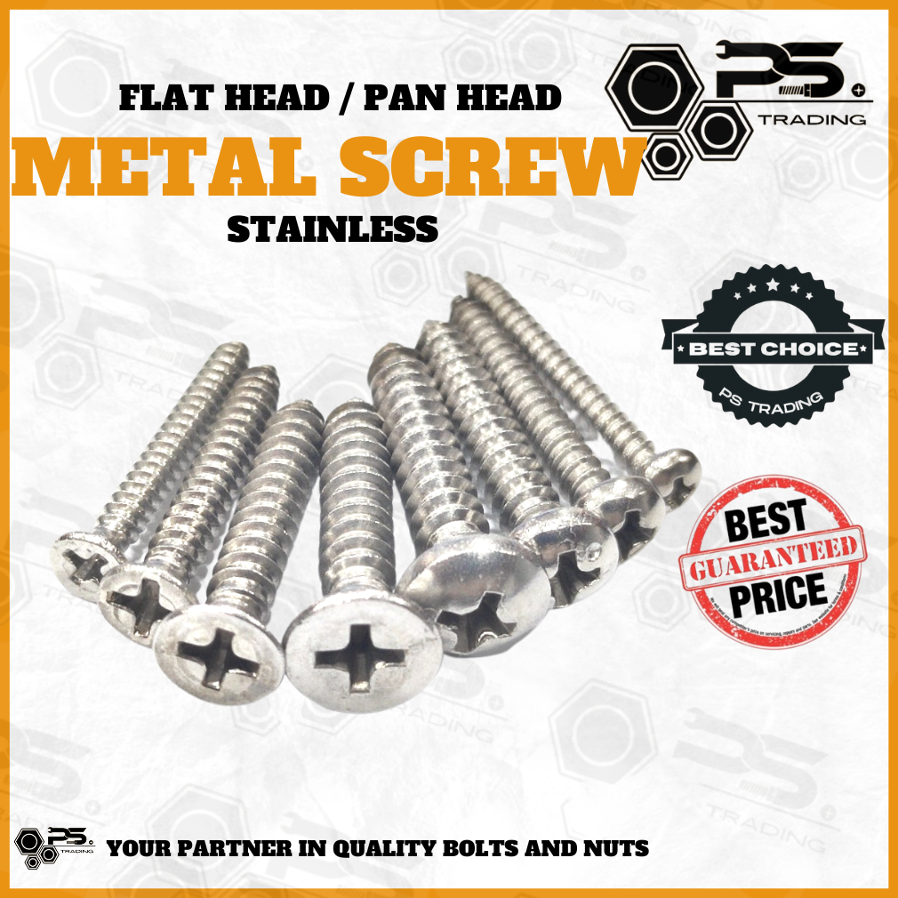 METAL SCREW STAINLESS #8 #10 (100PCS) SELF-TAPPING PANHEAD | FLATHEAD ...