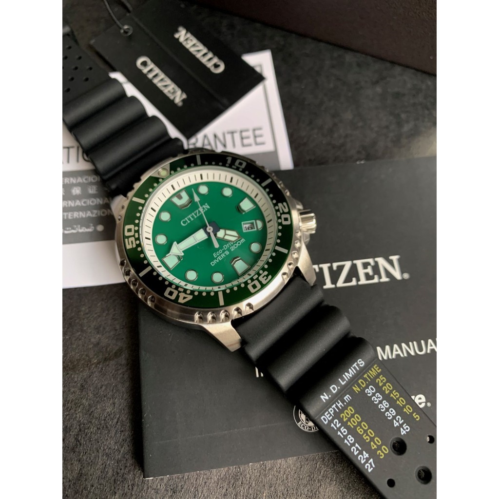 Citizen Promaster Diver BN0158-18X Eco-Drive Green Dial Black Rubber Watch For Men | Lazada PH