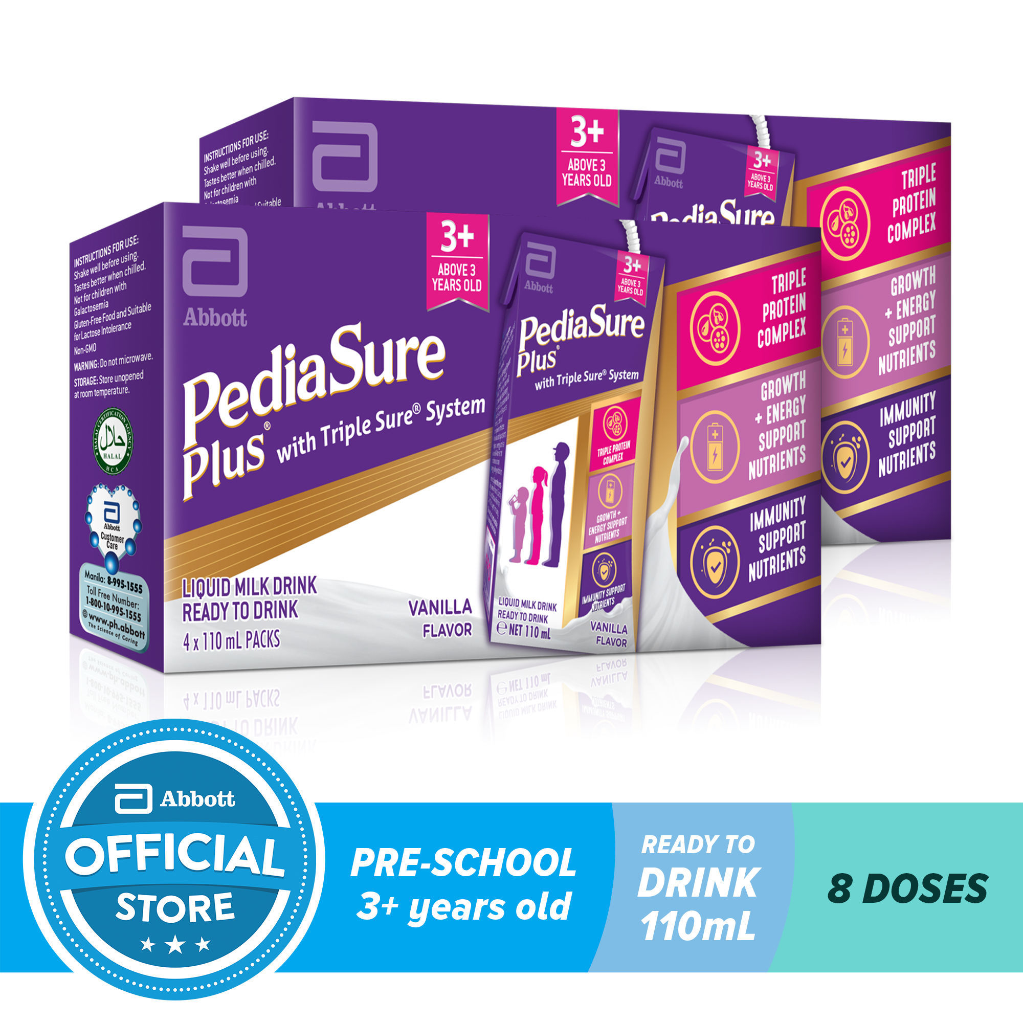 Pediasure Plus Ready to Drink Vanilla 110ML x 4 For Kids Above 3 Years ...