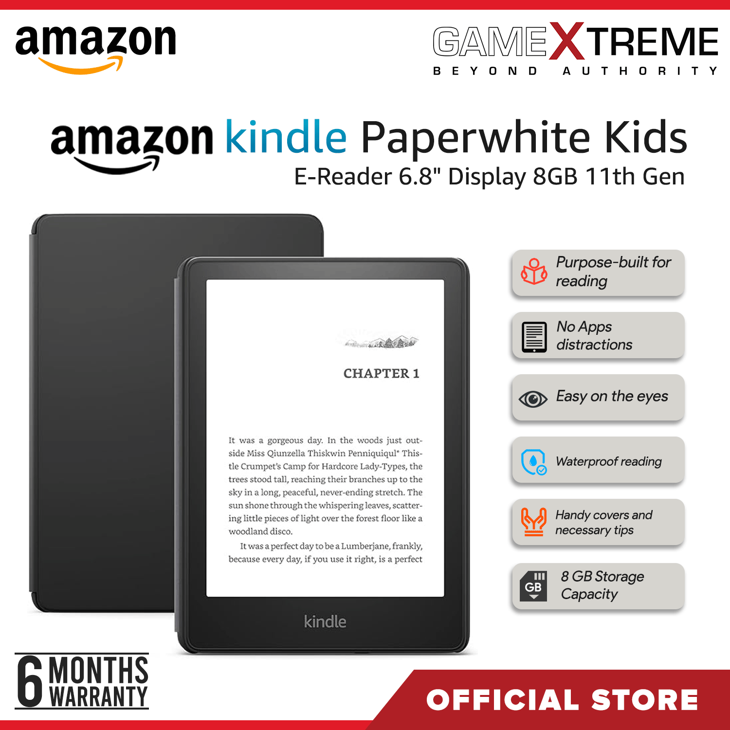 Amazon Kindle Paperwhite Kids Waterproof E-Reader 6.8" Display with kid ...
