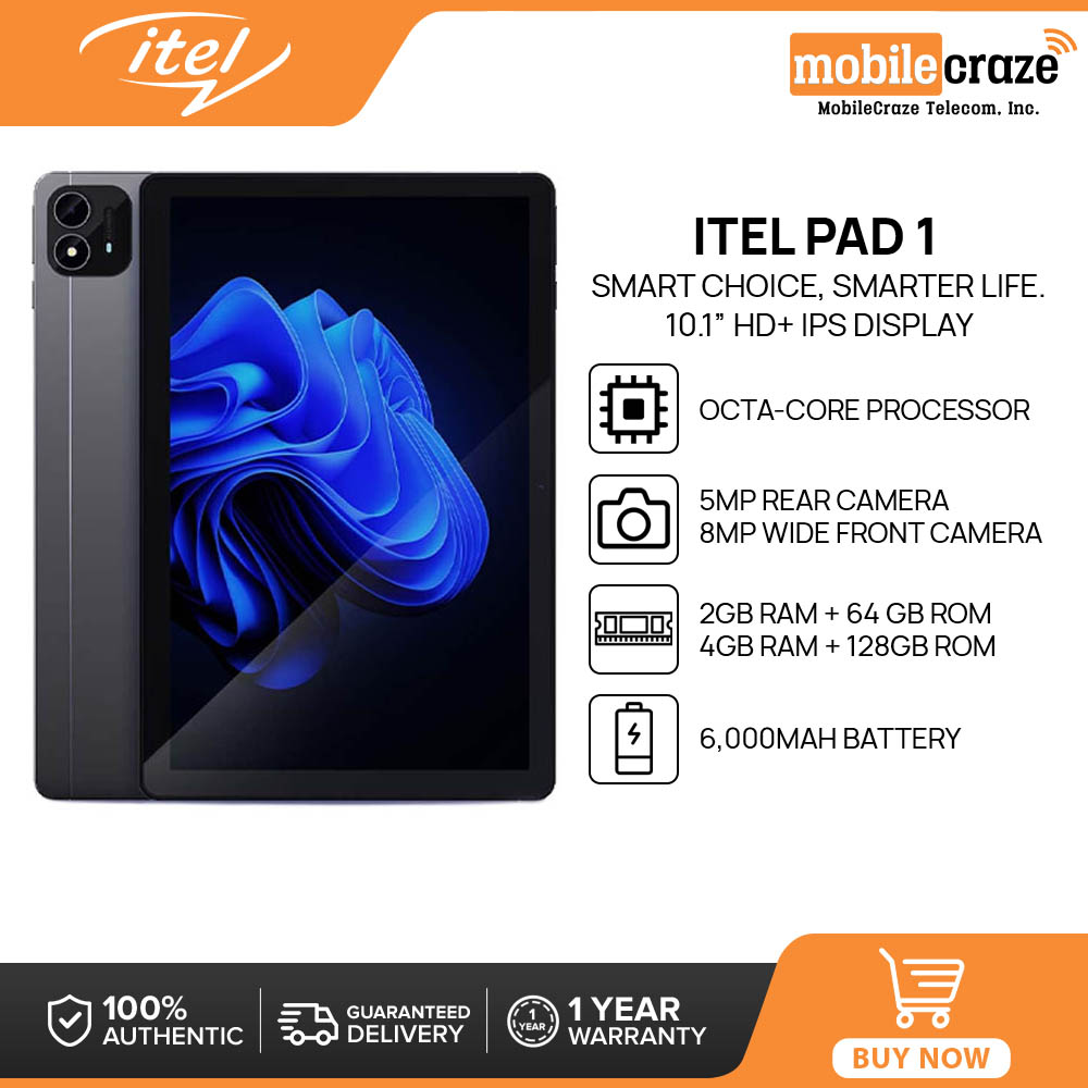 Itel Pad 1 Tablet | 4GB+128GB/2GB+64GB | Octa-core Processor | 10.1” HD+ IPS Display | 8MP Wide ...