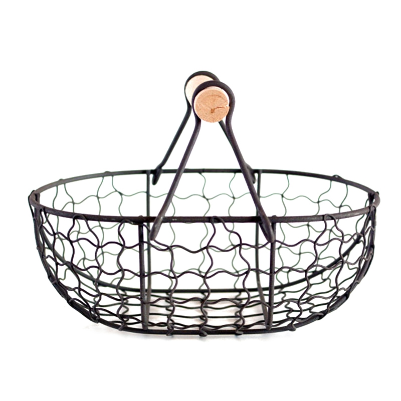 Wooden Handle Metal Retro Basket Portable Multi-Function Vegetable ...