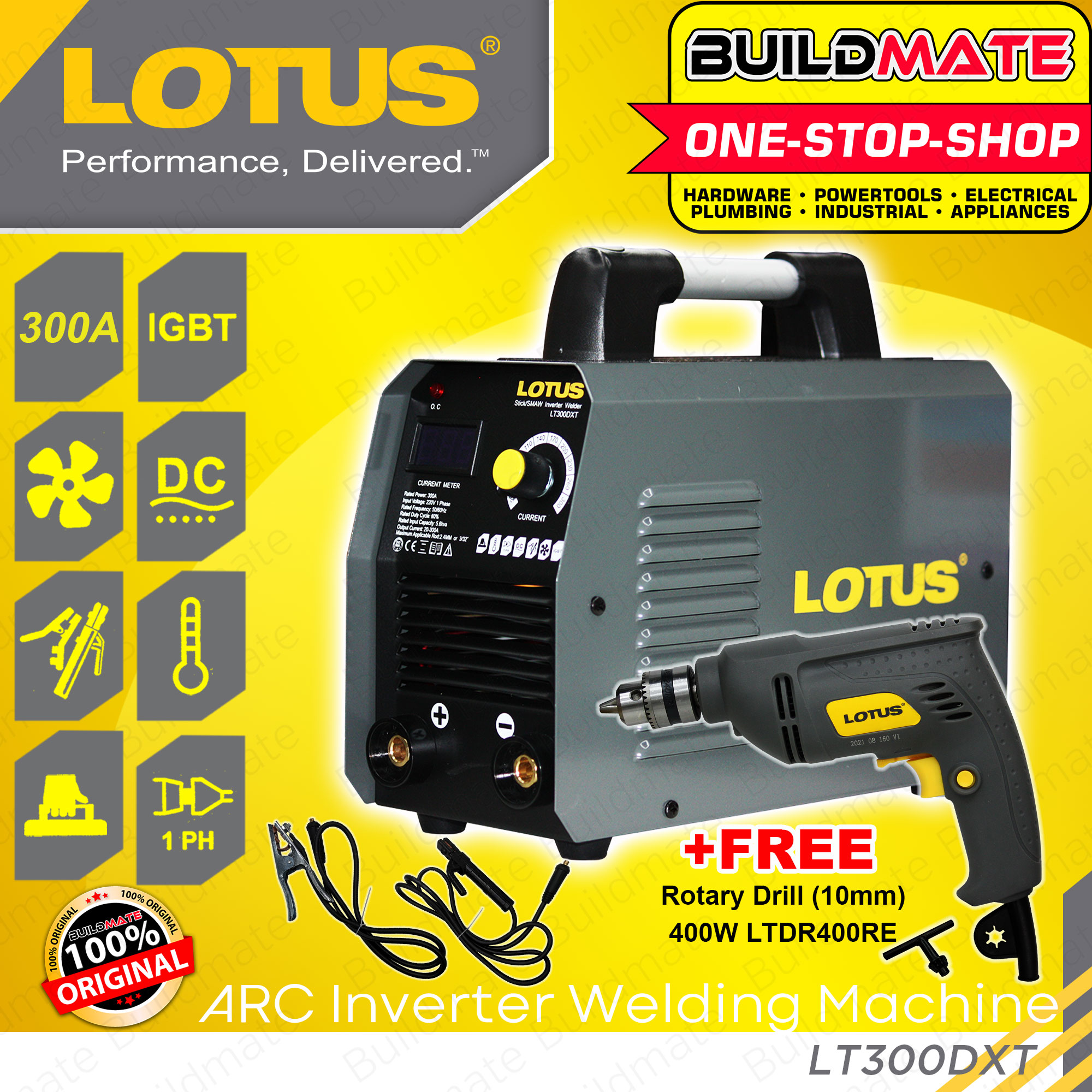 [FREE Rotary Drill 400W] LOTUS 300A Arc Inverter Welder Welding Machine ...