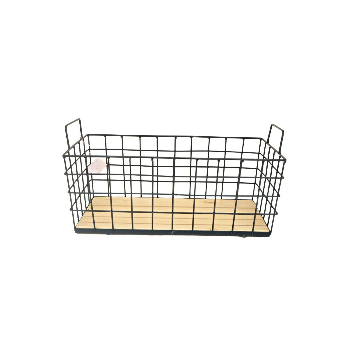 Landmark Large Rectangle Long Wire Basket with Handle and Wood Base ...