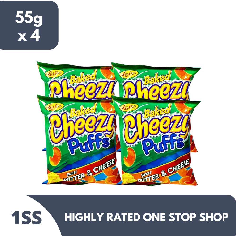 Leslie's Baked Cheezy Puffs Sweet Butter & Cheese 55g x 4 | Lazada PH