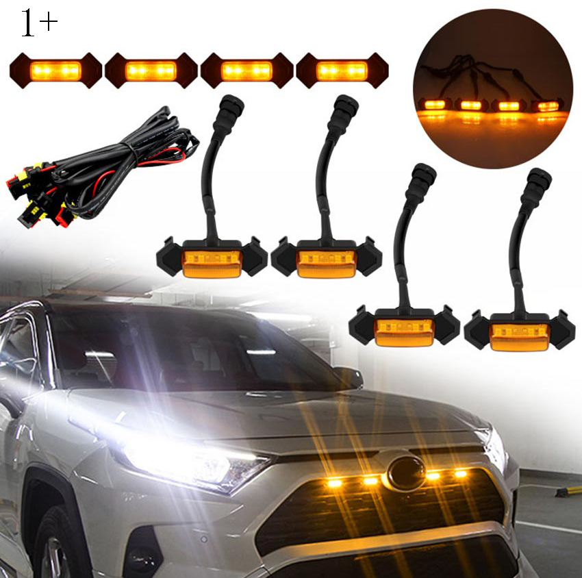 Set of 4 Car Grille Amber Led Lights Kit Led Front Grille Lamp for ...
