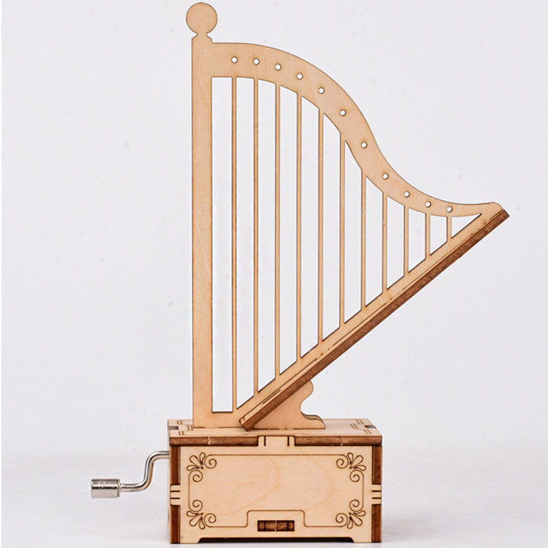 Handmade Harp Shape Music Box Wooden Hand Crank Music Box for Kids ...