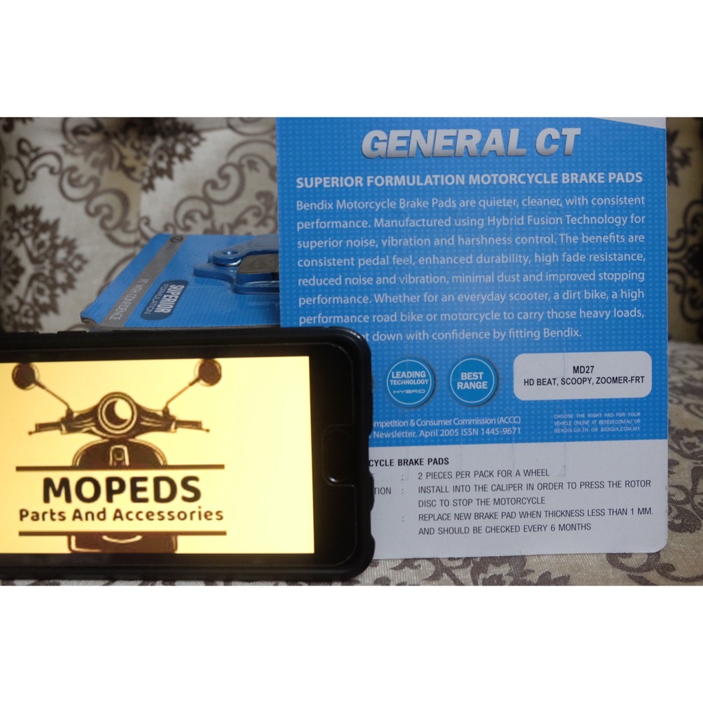 New 2023 Bendix Brake Pads MD27 For Honda (Beat carb and fi V1 V2 ...