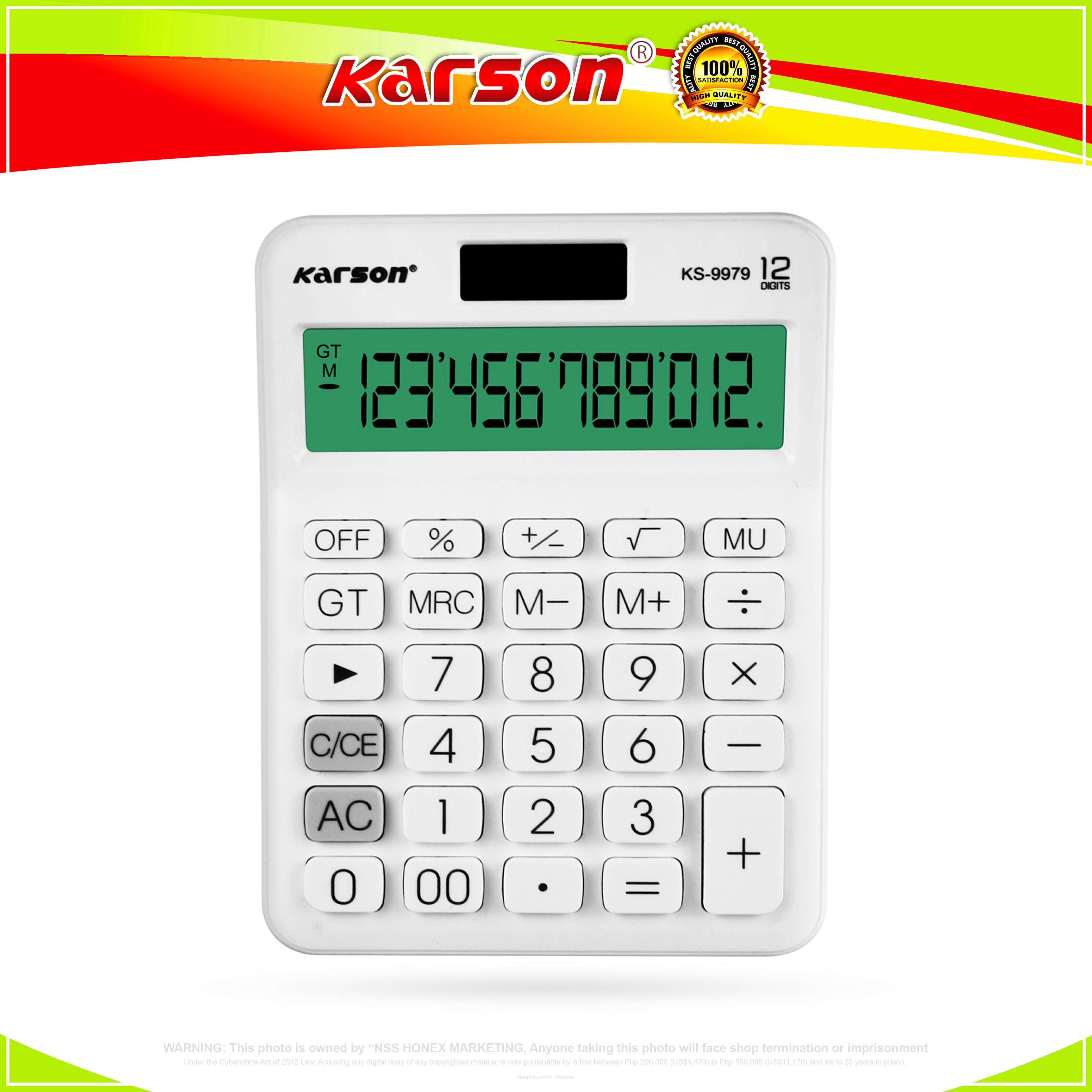 KARSON Calculator Solar Power Supply 12 Digit Calculators School ...