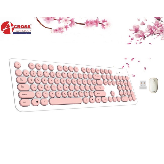 ACROSS WKM-PW55 104Key Full Size Combo Wireless Keyboard & Mouse (Pink ...