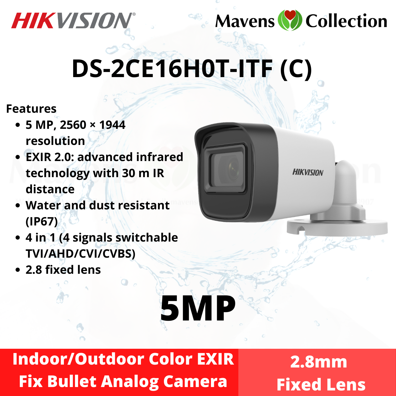 Hikvision DS-2CE16H0T-ITF (C) 5MP Resolution 2.8mm Fixed Lens Indoor ...