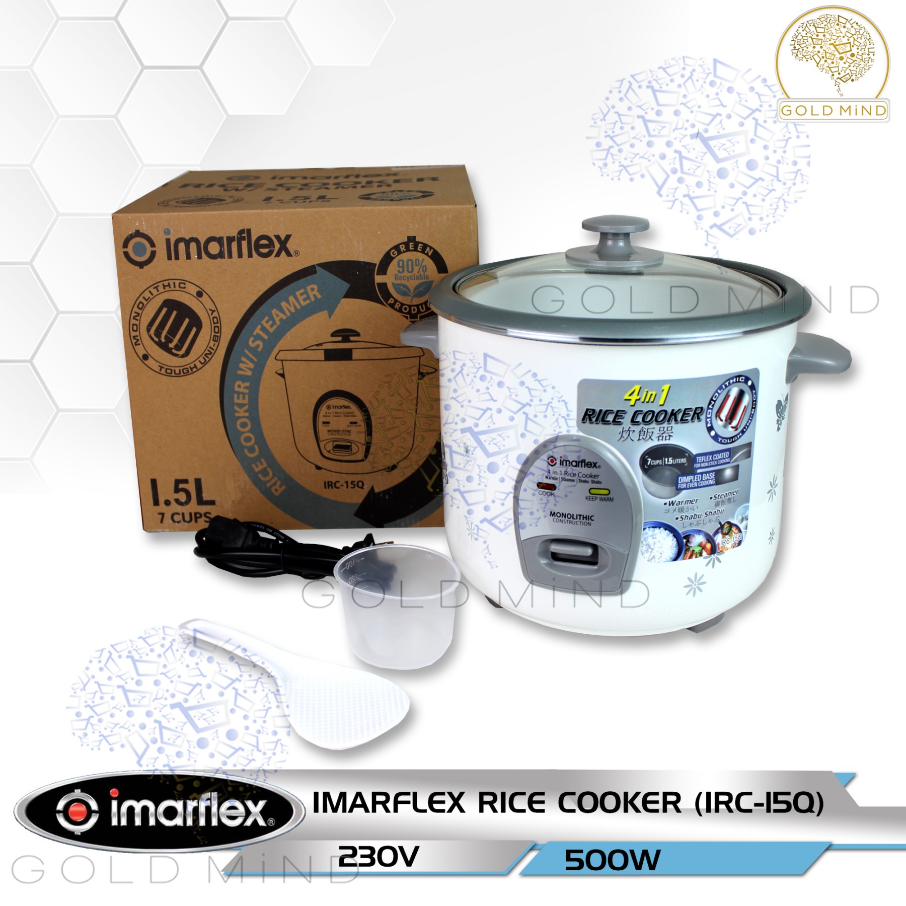 Imarflex Rice Cooker 1.5L 4-in-1 Teflex Crystalline Non-Stick Coating ...