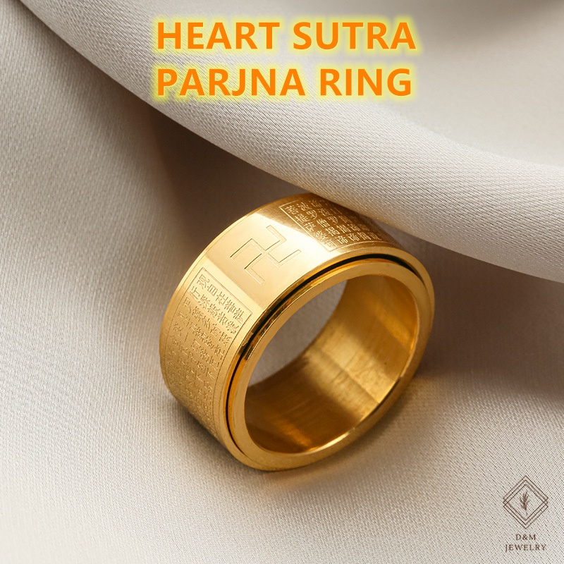 Buddha Seal Rotating Heart Sutra Male Ring 18k Gold Retro Ring Fashion ...