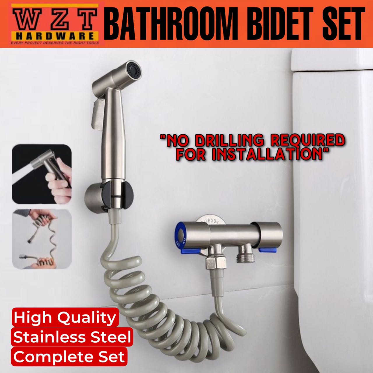 WZT SUS304 STAINLESS STEEL BATHROOM BIDET FAUCET SET SPRAY GUN | Lazada PH