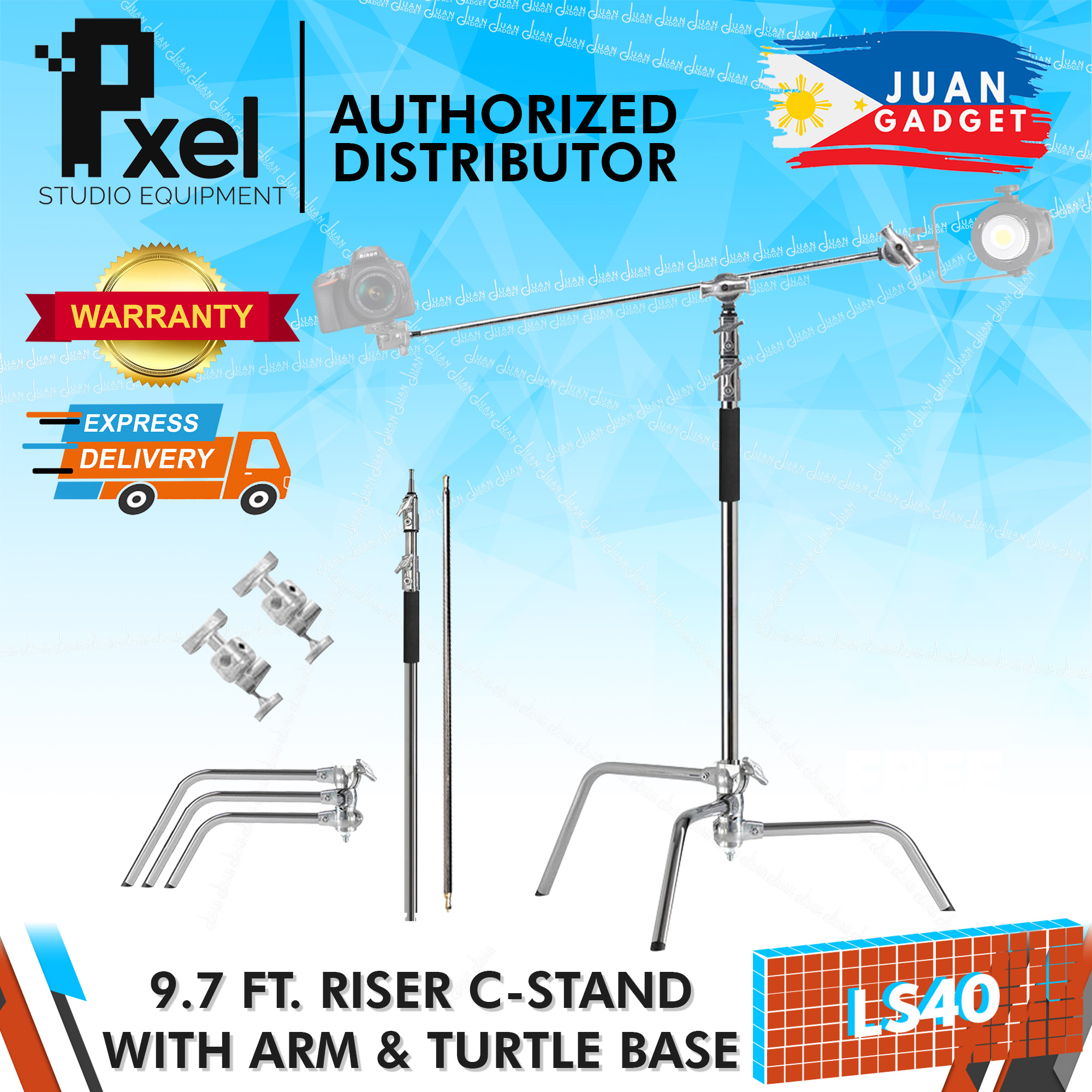 Pxel LS40 Riser C-Stand with Arm Turtle Base Kit for Studio Lighting, Reflector etc | JG ...
