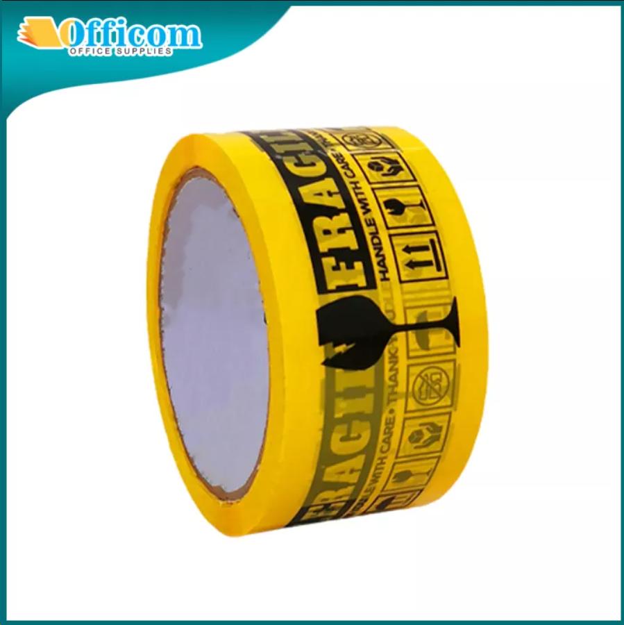 Officom 1 Roll FRAGILE Tape Yellow & Red 2"x50 Yards/2"x100 Yards ...