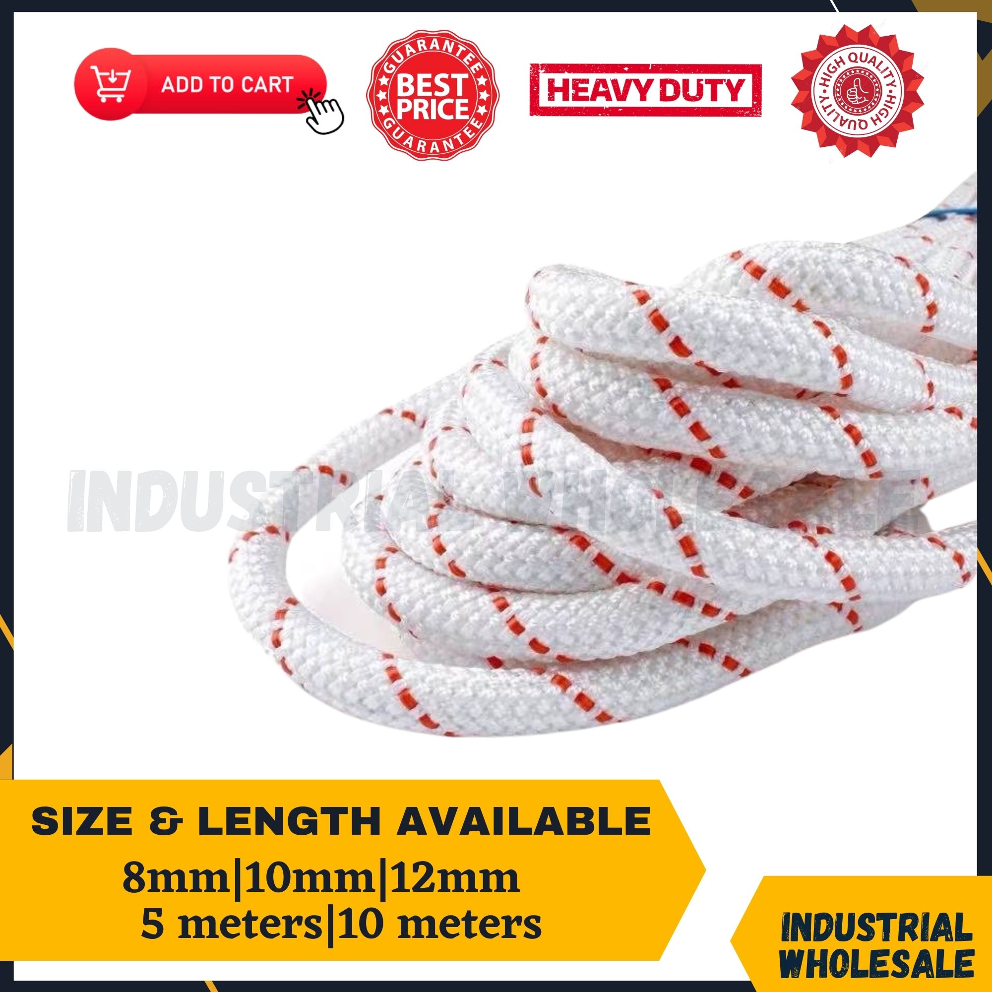 5m 10m 8mm 10mm 12mm White Lifting Rope Safety Rope, Braided Rope ...
