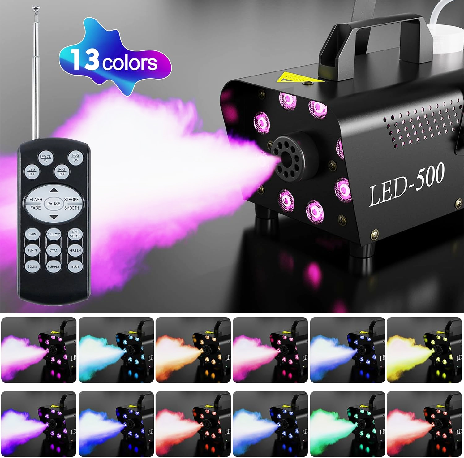 Yikubee Disco Colorful Smoke Machine 500W LED Remote Fogger Ejector Dj ...