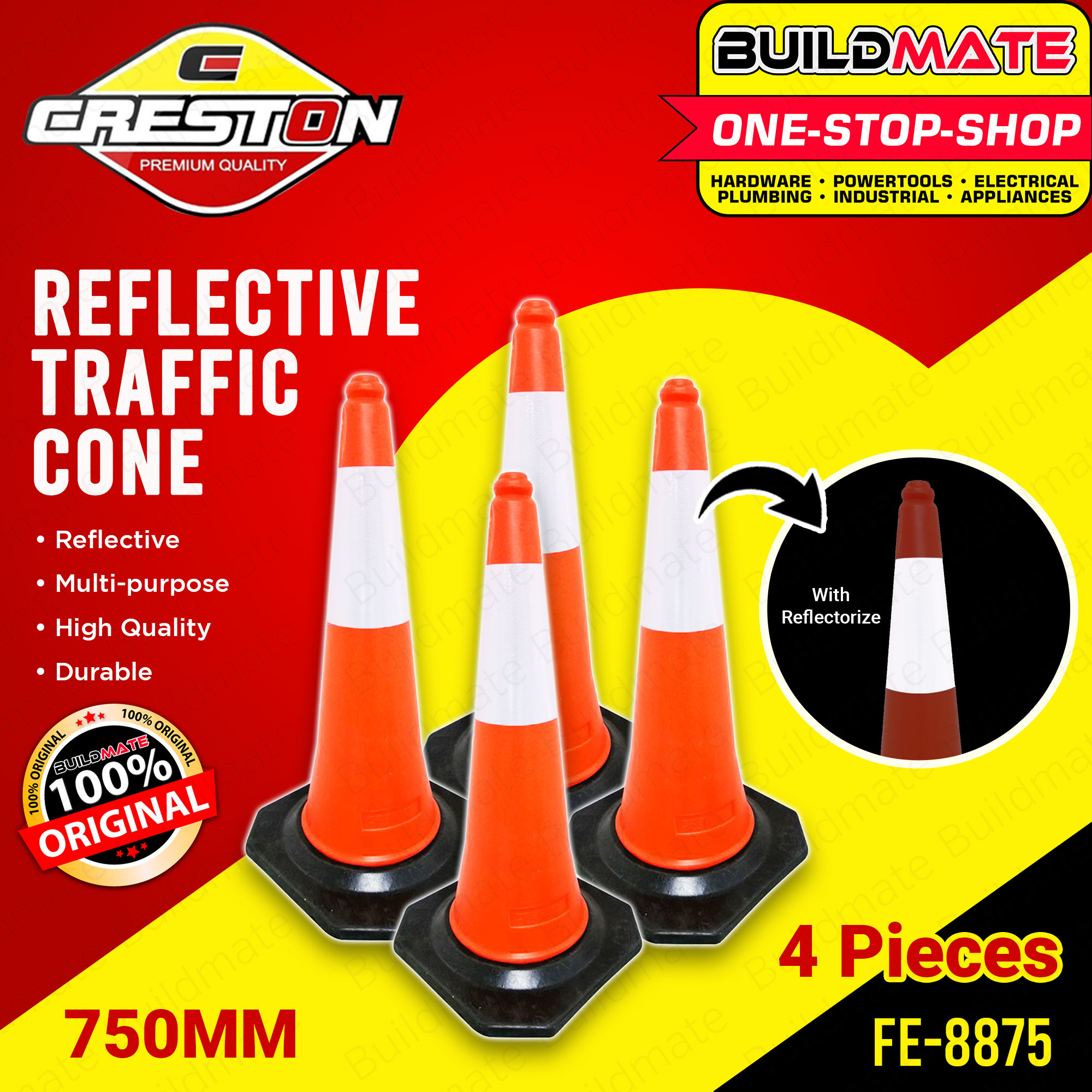 BUILDMATE Creston 4PCS/SET 750MM Reflectorized Traffic Cone Reflective ...