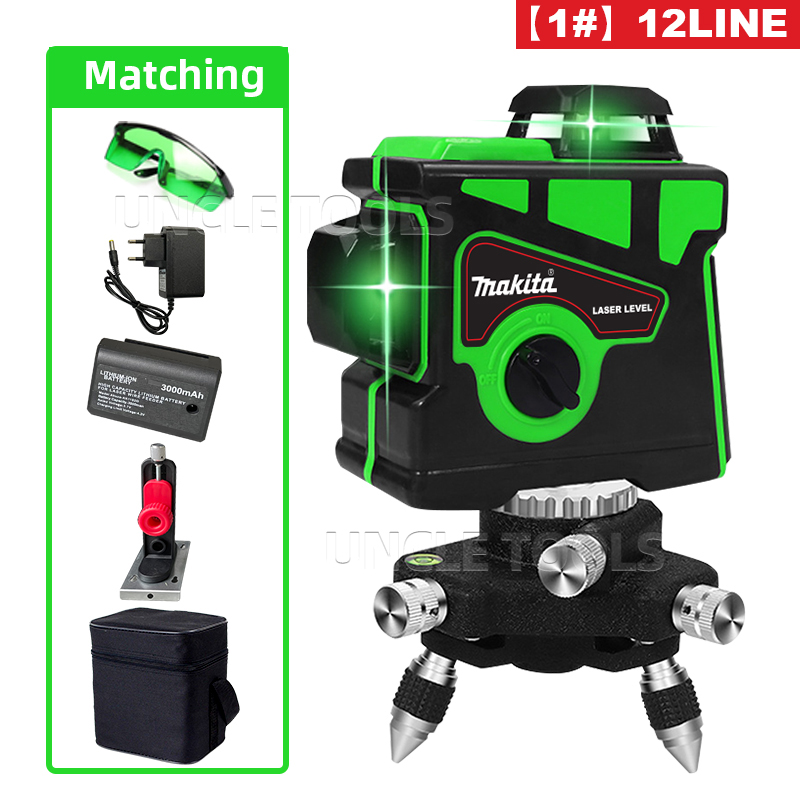 MAKITA 12Lines Adjustable Green Light Laser Level 360 Rotary Cross Auto Measuring Self Leveling ...